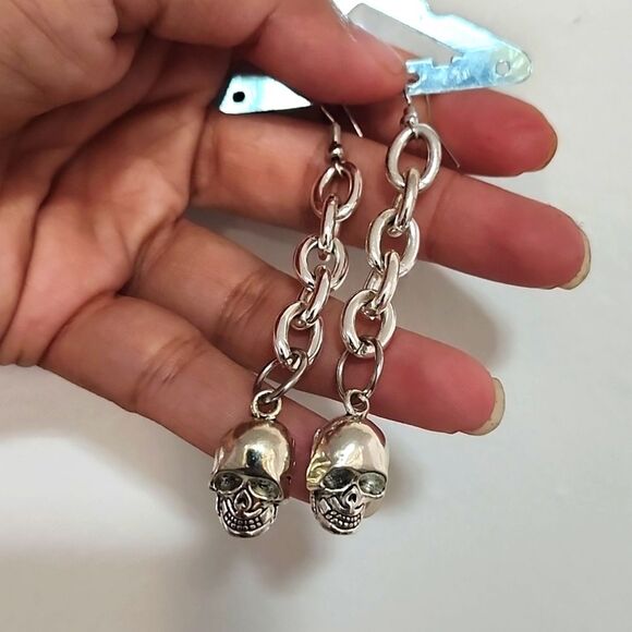 Hand Crafted | Jewelry | Reclaimedsilver Skull Chain Earrings | Poshmark